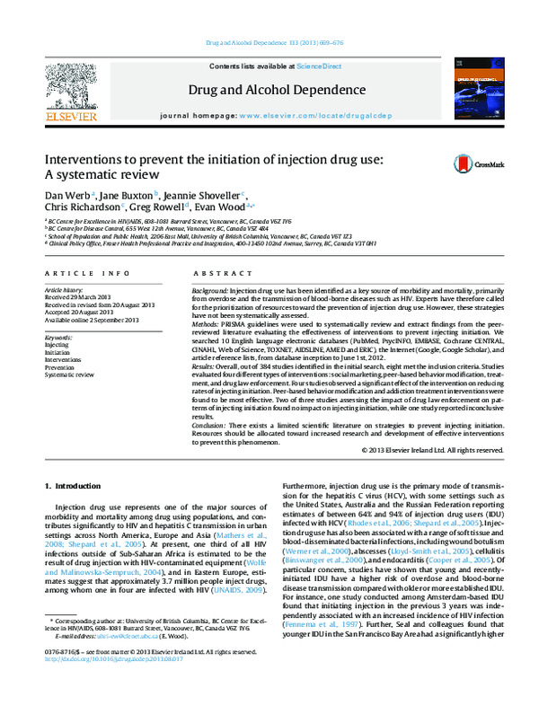 Pdf Interventions To Prevent The Initiation Of Injection Drug Use A Systematic Review