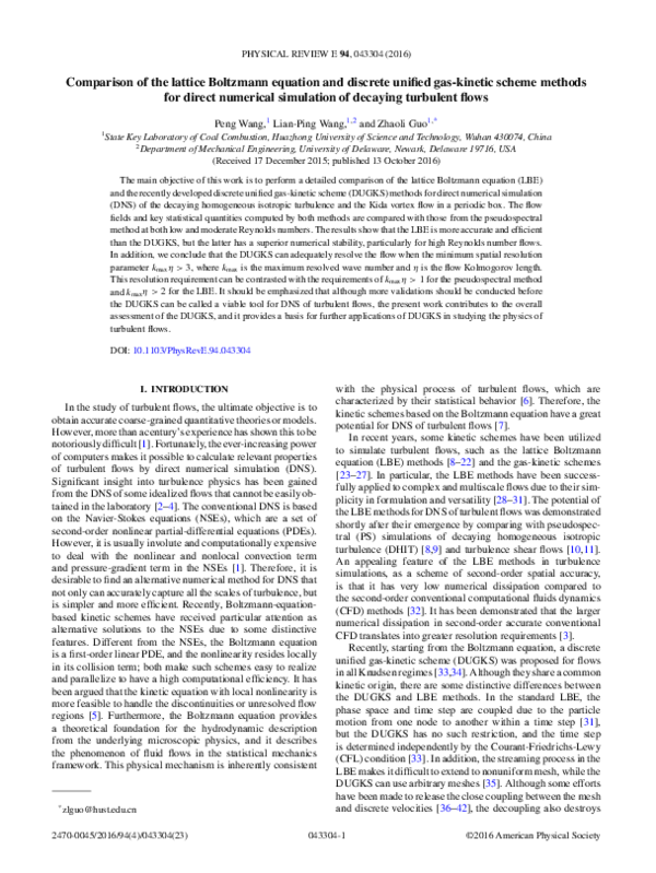 (PDF) Comparison of the lattice Boltzmann equation and discrete unified gas-kinetic scheme ...
