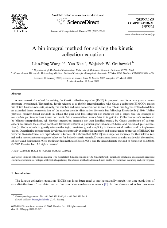 (PDF) A bin integral method for solving the kinetic collection equation