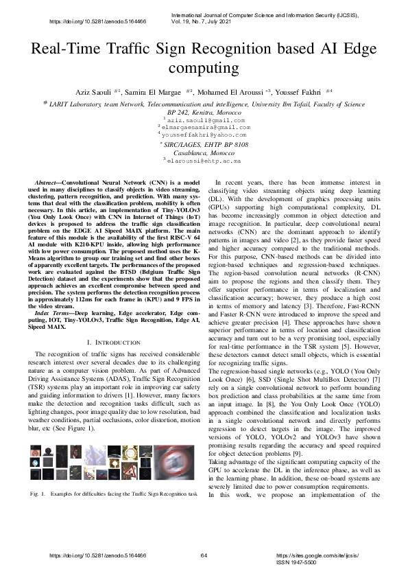 (PDF) Real-Time Traffic Sign Recognition based AI Edge computing