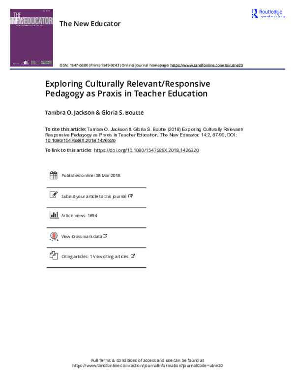 Exploring Culturally Relevant/Responsive Pedagogy as Praxis in Teacher ...