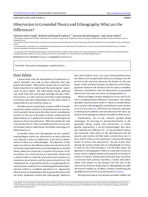 (PDF) Observation in Grounded Theory and Ethnography: What are the ...