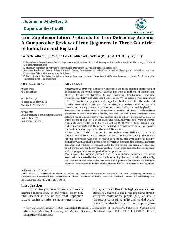 (PDF) Iron Supplementation Protocols for Iron Deficiency Anemia: A ...