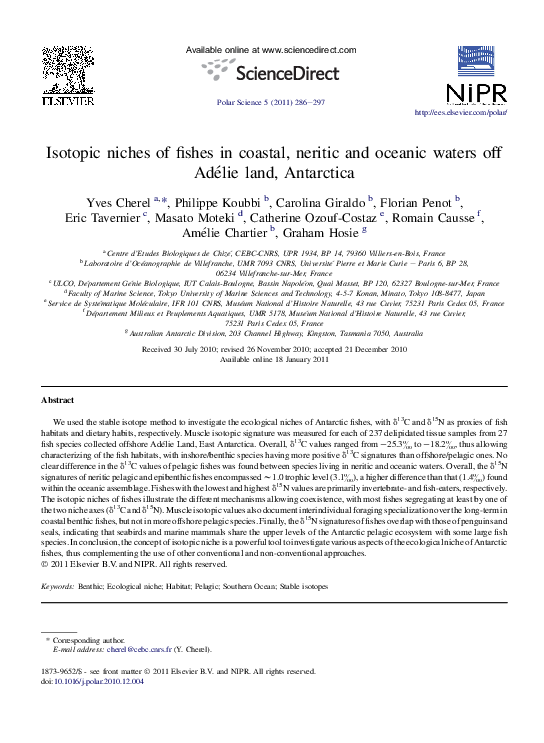 (PDF) Isotopic niches of fishes in coastal, neritic and oceanic waters ...