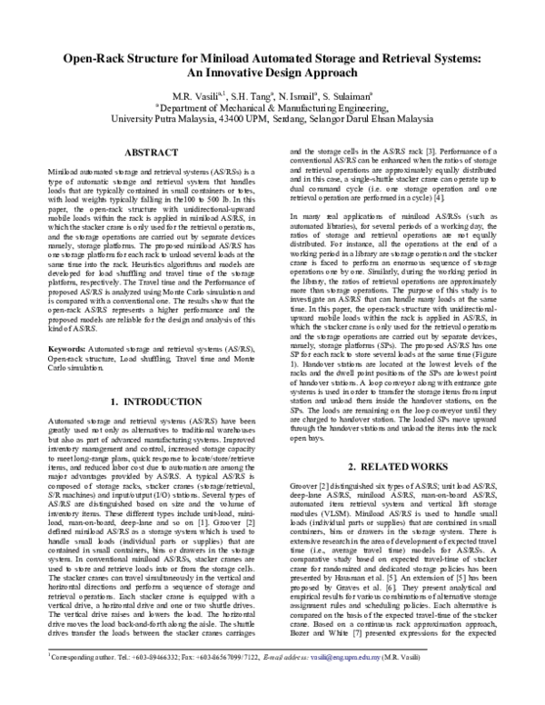 Pdf Open Rack Structure For Miniload Automated Storage And Retrieval
