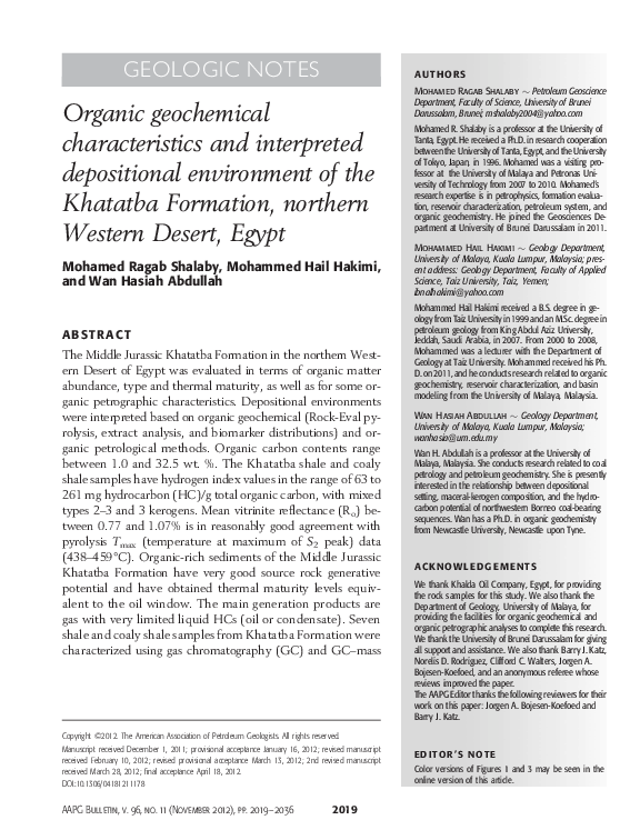(PDF) Organic geochemical characteristics and interpreted depositional ...
