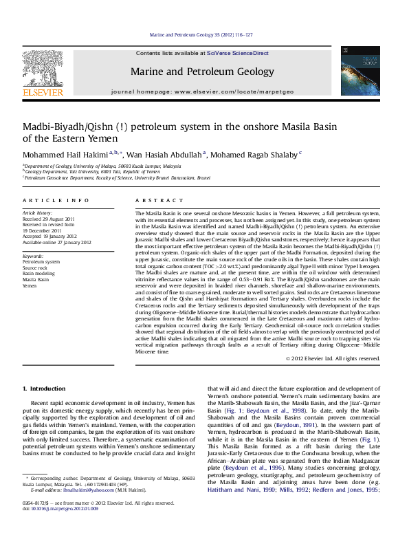 (PDF) Madbi-Biyadh/Qishn (!) petroleum system in the onshore Masila ...