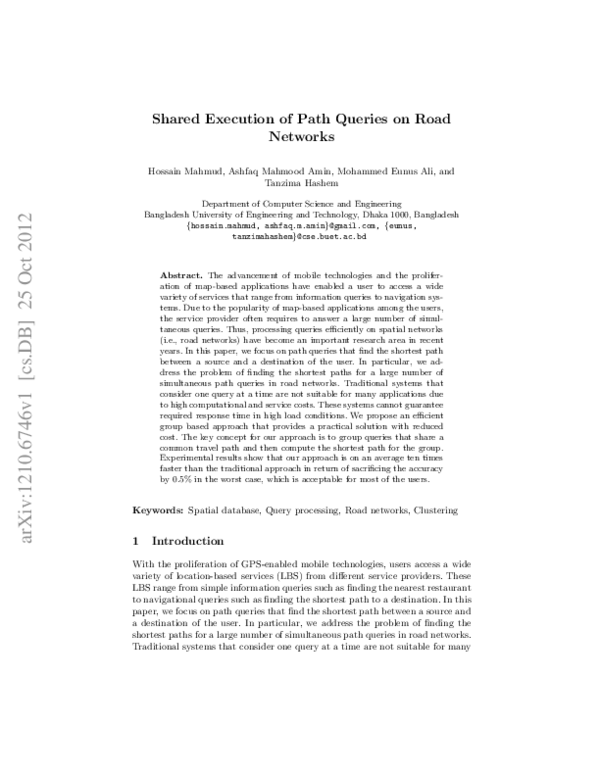 (PDF) Shared Execution of Path Queries on Road Networks