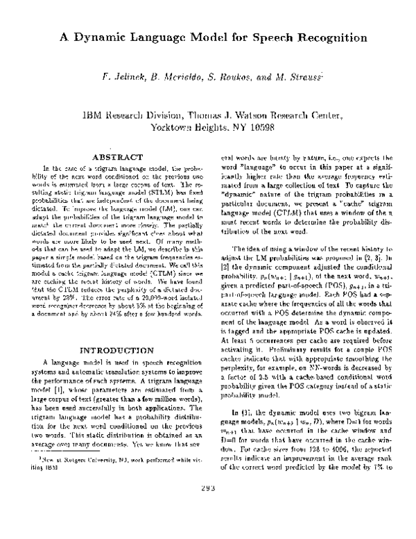 (PDF) Dynamic language model for speech recognition