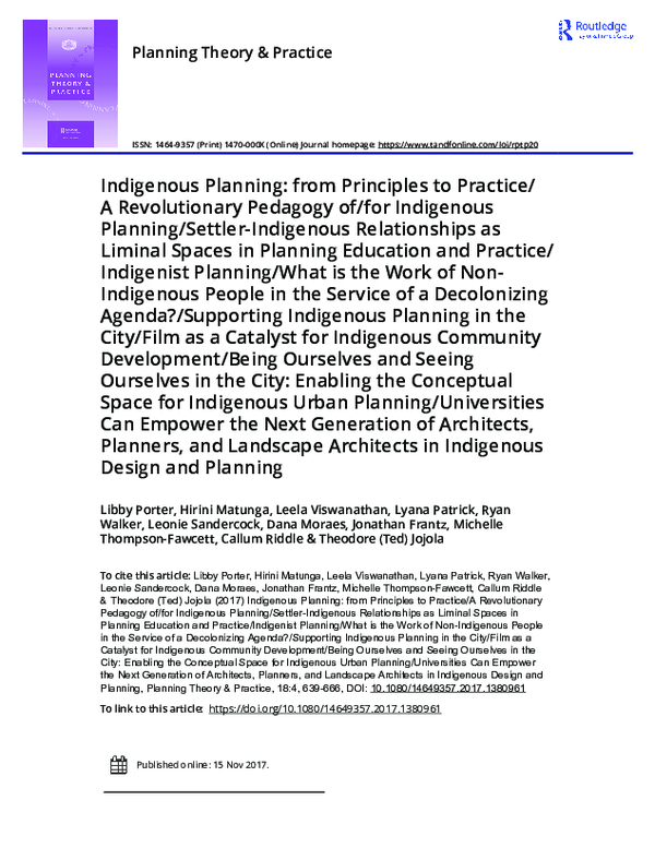 (PDF) Indigenous Planning: from Principles to Practice/A Revolutionary ...