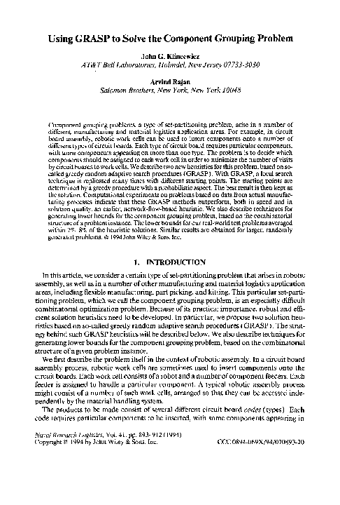 (PDF) Using grasp to solve the component grouping problem