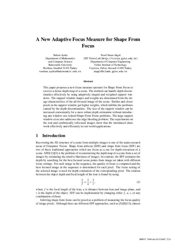 (PDF) A new adaptive focus measure for shape from focus