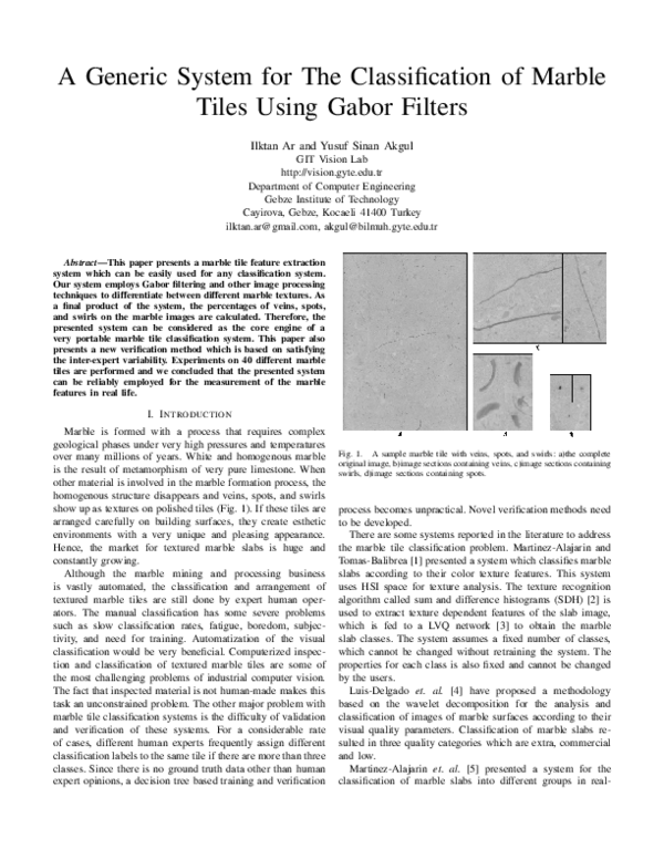 (PDF) A generic system for the classification of marble tiles using Gabor filters
