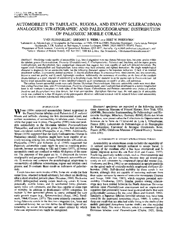 (PDF) Automobility in Tabulata, Rugosa, and extant scleractinian analogues: Stratigraphic and ...