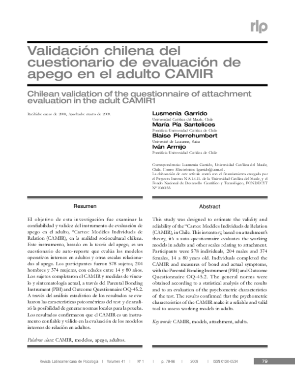 (PDF) Validación chilena del cuestionario de evaluación de apego en el ...