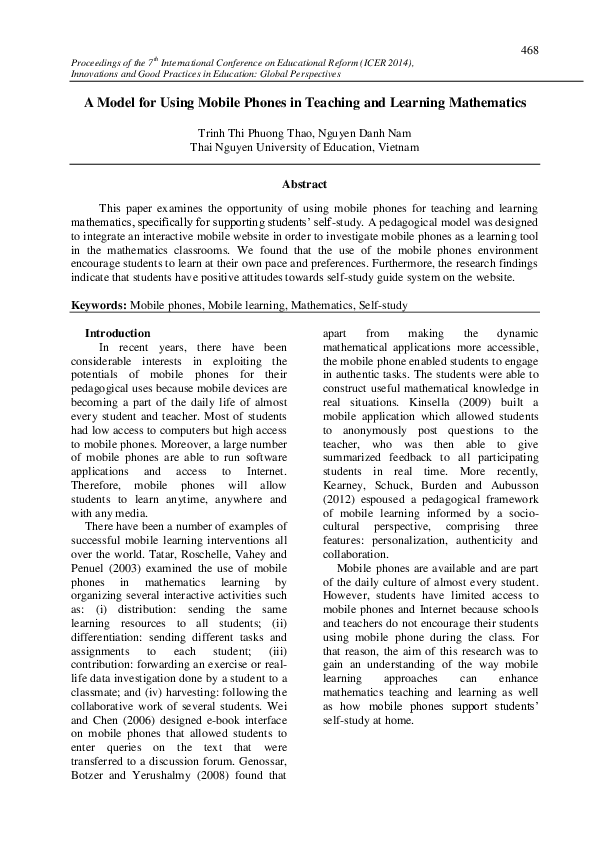 (PDF) A model for using mobile phones in teaching and learning mathematics