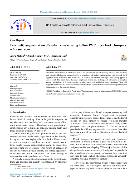 (PDF) Prosthetic augmentation of sunken cheeks using hollow PVC pipe ...