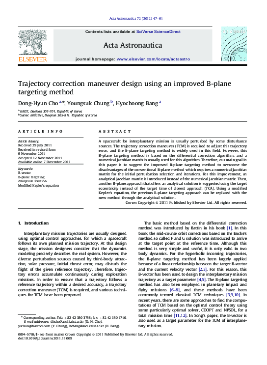 (PDF) Trajectory correction maneuver design using an improved B-plane ...