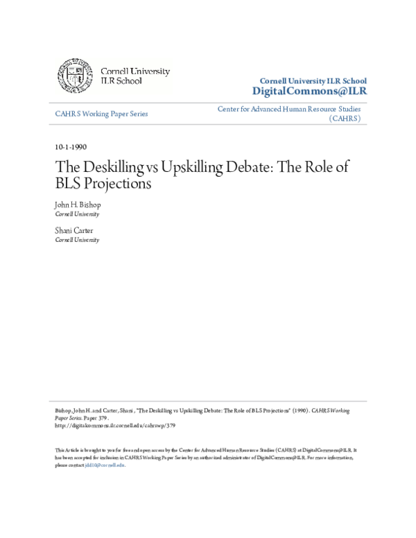 (PDF) The Deskilling vs Upskilling Debate: The Role of BLS Projections