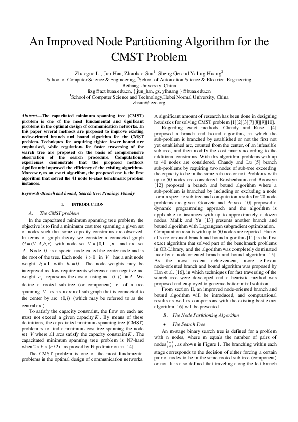 (PDF) An Improved Node Partitioning Algorithm for the CMST Problem