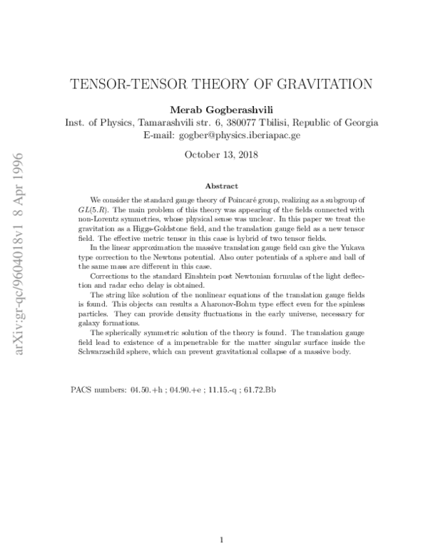 (PDF) Tensor-Tensor Theory of Gravitation