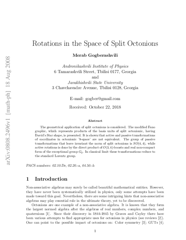 (PDF) Rotations in the Space of Split Octonions