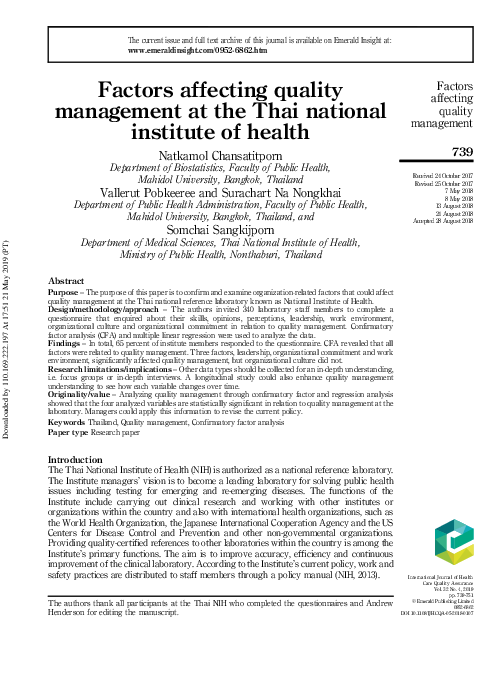 (PDF) Factors affecting quality management at the Thai National ...