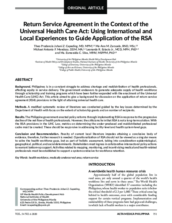 (PDF) Return Service Agreement in the Context of the Universal Health ...