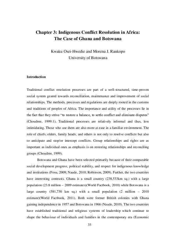 (PDF) Chapter 3 : Indigenous Conflict Resolution in Africa : The Case ...