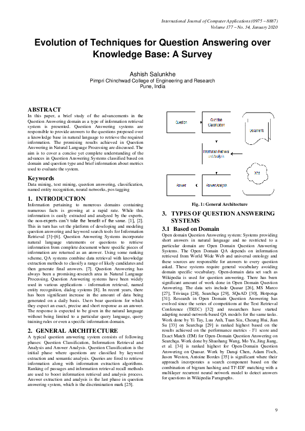 (PDF) Evolution of Techniques for Question Answering over Knowledge Base: A Survey | Ashish ...
