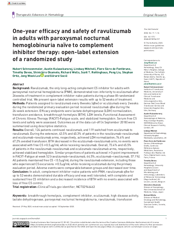 (PDF) One-year efficacy and safety of ravulizumab in adults with ...