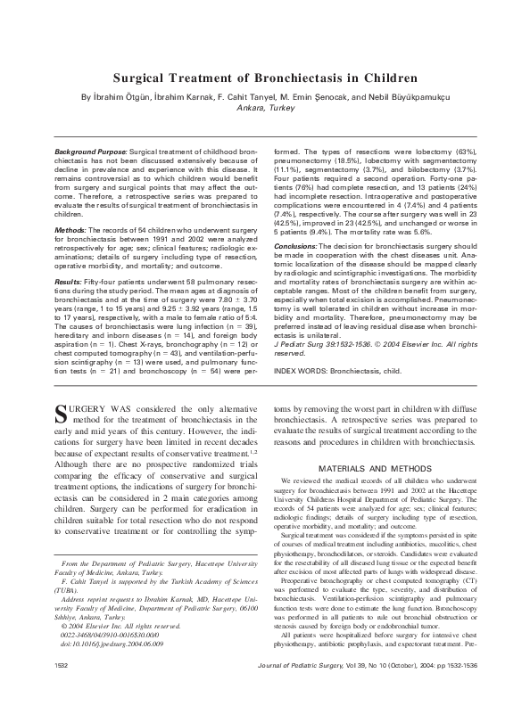 (PDF) Surgical treatment of bronchiectasis in children