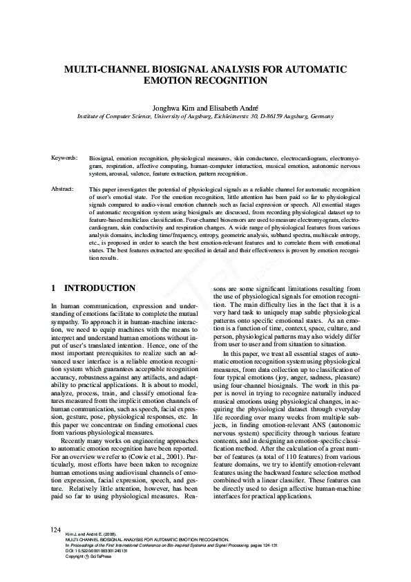 (PDF) Multi-Channel Biosignal Analysis for Automatic Emotion Recognition