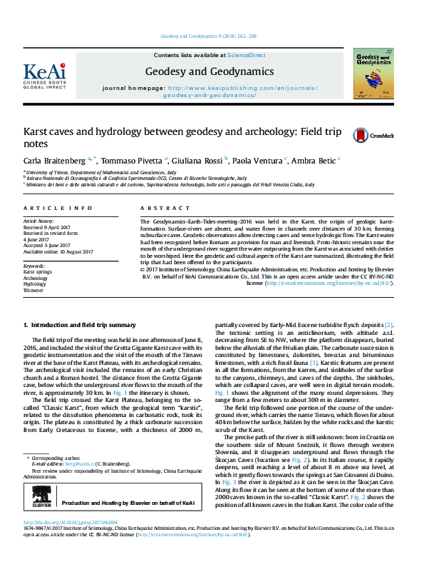 (PDF) Karst caves and hydrology between geodesy and archeology: Field ...
