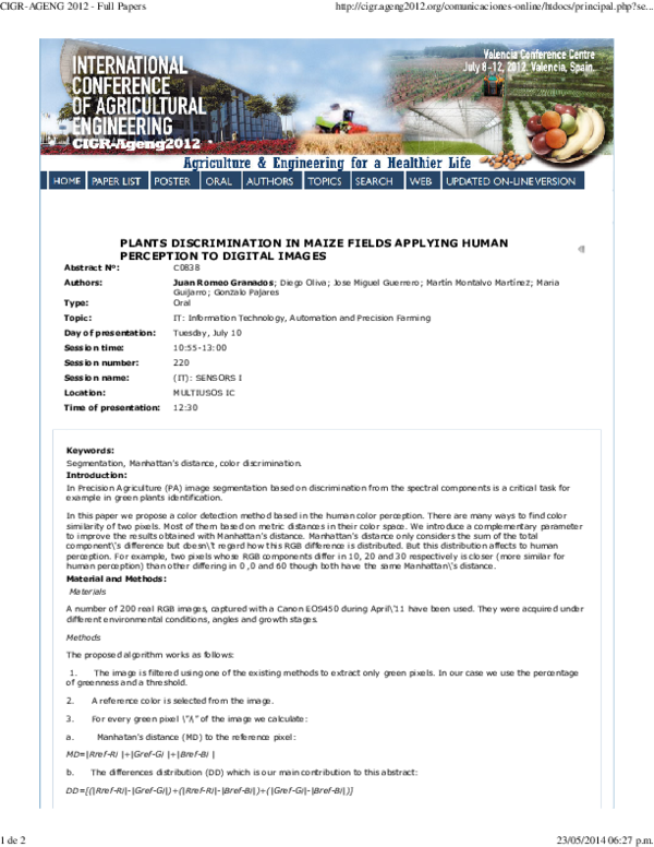 (PDF) Color-based Plant Discrimination in Maize Fields