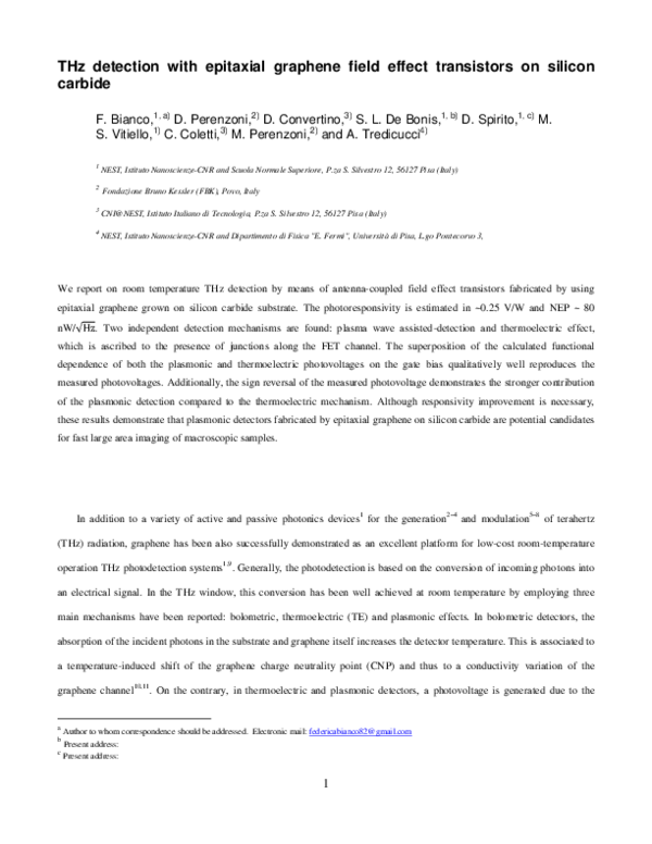 (PDF) Terahertz detection by epitaxial-graphene field-effect-transistors on silicon carbide