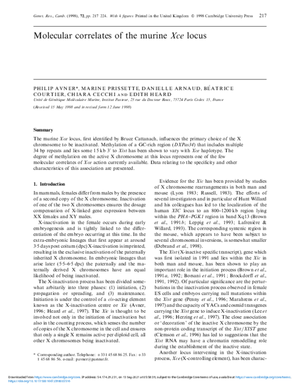 (PDF) Molecular correlates of the murine Xce locus