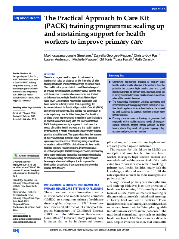 (PDF) The Practical Approach to Care Kit (PACK) training programme ...