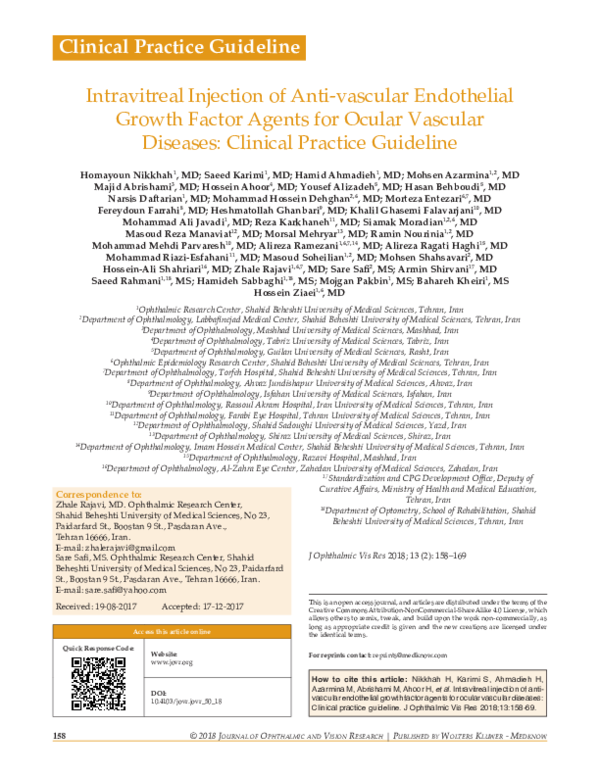 (PDF) Intravitreal Injection of Anti-vascular Endothelial Growth Factor ...