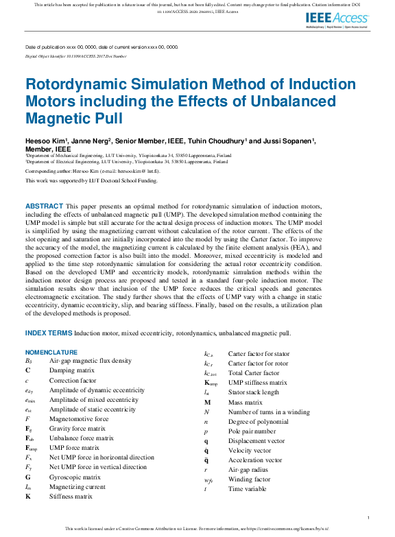 (PDF) Rotordynamic Simulation Method of Induction Motors including the ...
