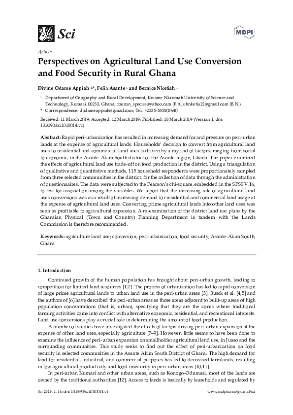(PDF) Perspectives on Agricultural Land Use Conversion and Food Security in Rural Ghana