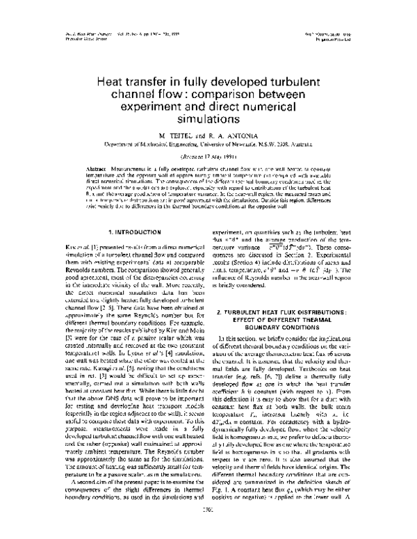 (PDF) Heat transfer in fully developed turbulent channel flow: comparison between experiment and ...