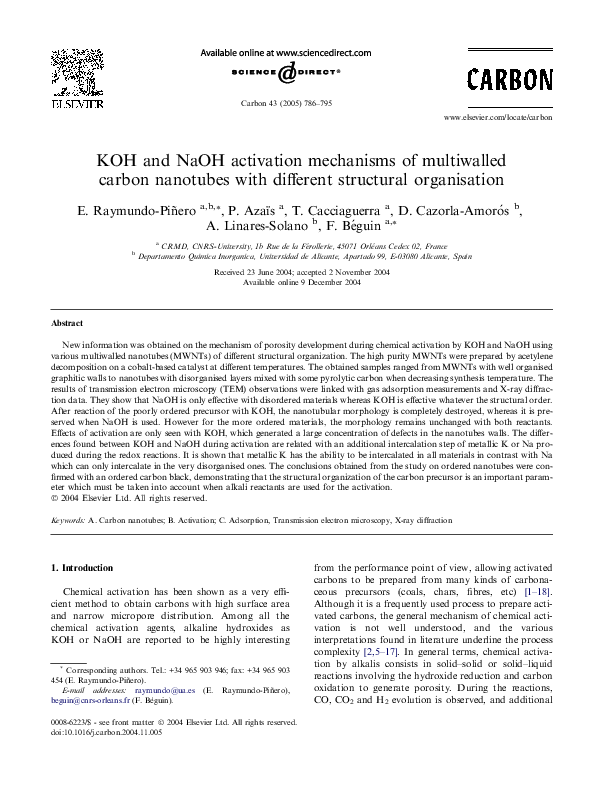 (PDF) KOH and NaOH activation mechanisms of multiwalled carbon nanotubes with different ...