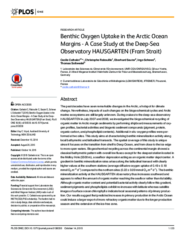 (PDF) Benthic Oxygen Uptake in the Arctic Ocean Margins - A Case Study ...