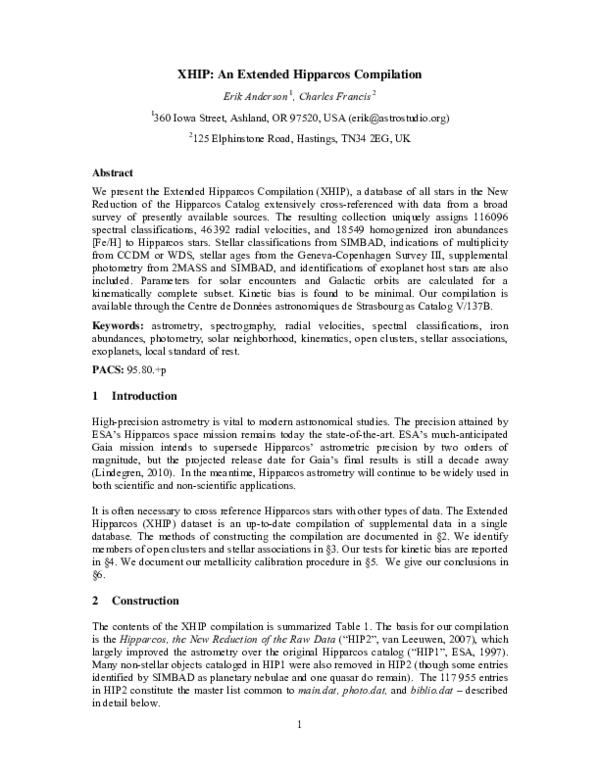 (PDF) XHIP: An extended hipparcos compilation