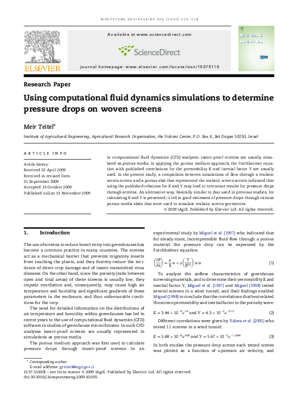Pdf Using Computational Fluid Dynamics Simulations To Determine Pressure Drops On Woven Screens
