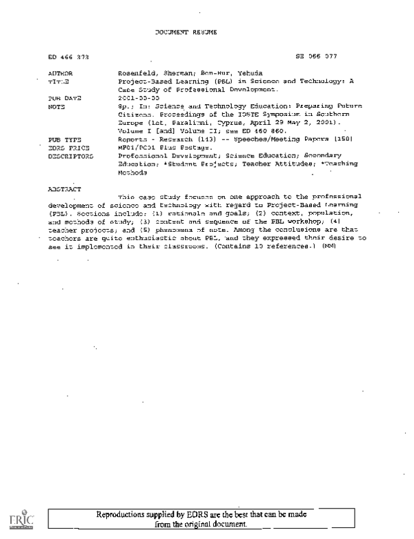 (PDF) Project-Based Learning (PBL) In Science and Technology: A Case ...