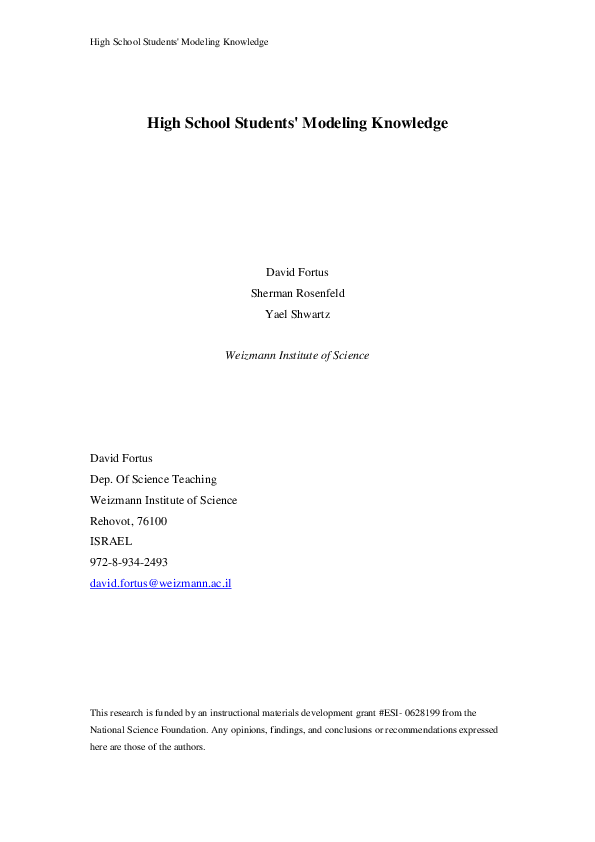 (PDF) High School Students' Modeling Knowledge