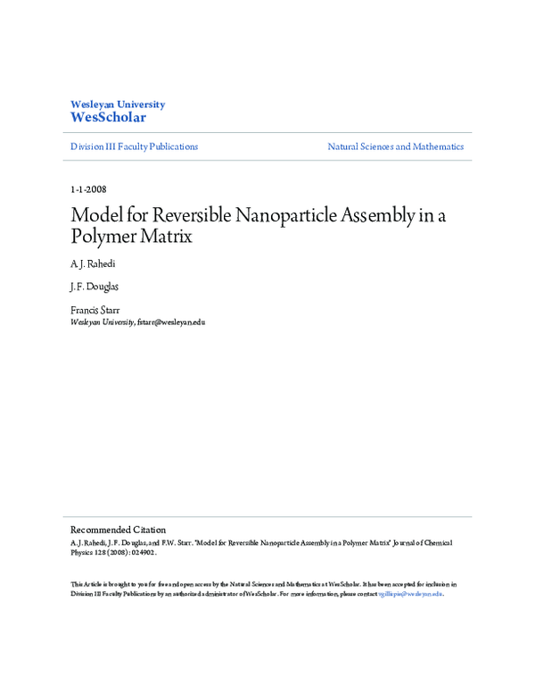 (PDF) Model for reversible nanoparticle assembly in a polymer matrix