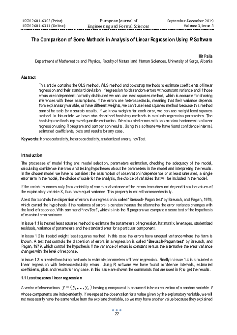 Pdf The Comparison Of Some Methods In Analysis Of Linear Regression Using R Software